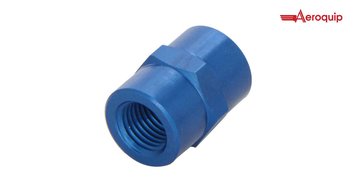 Aeroquip Pipe Coupling (Al) Blue Anodized Bulkhead Fitting